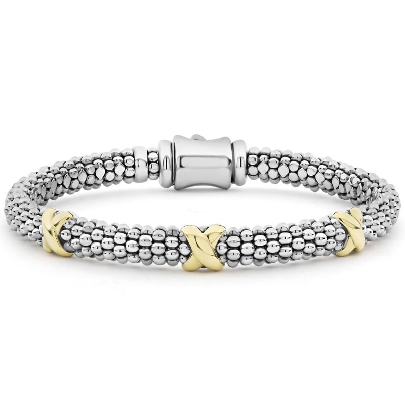Lagos 18K Yellow Gold and Sterling Silver Signature Caviar 6mm Three ... Lagos 18K Yellow Gold and Sterling Silver Signature Caviar 6mm Three ...